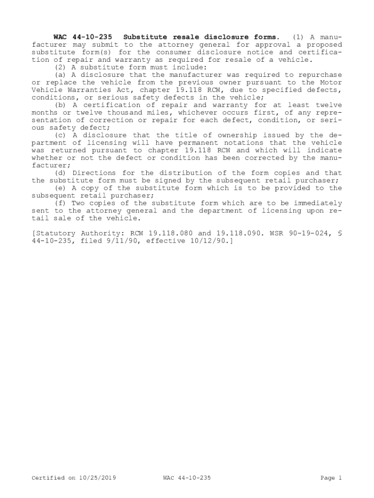 Fillable Online WAC 44-10-235 Substitute resale disclosure forms. (1) A ...