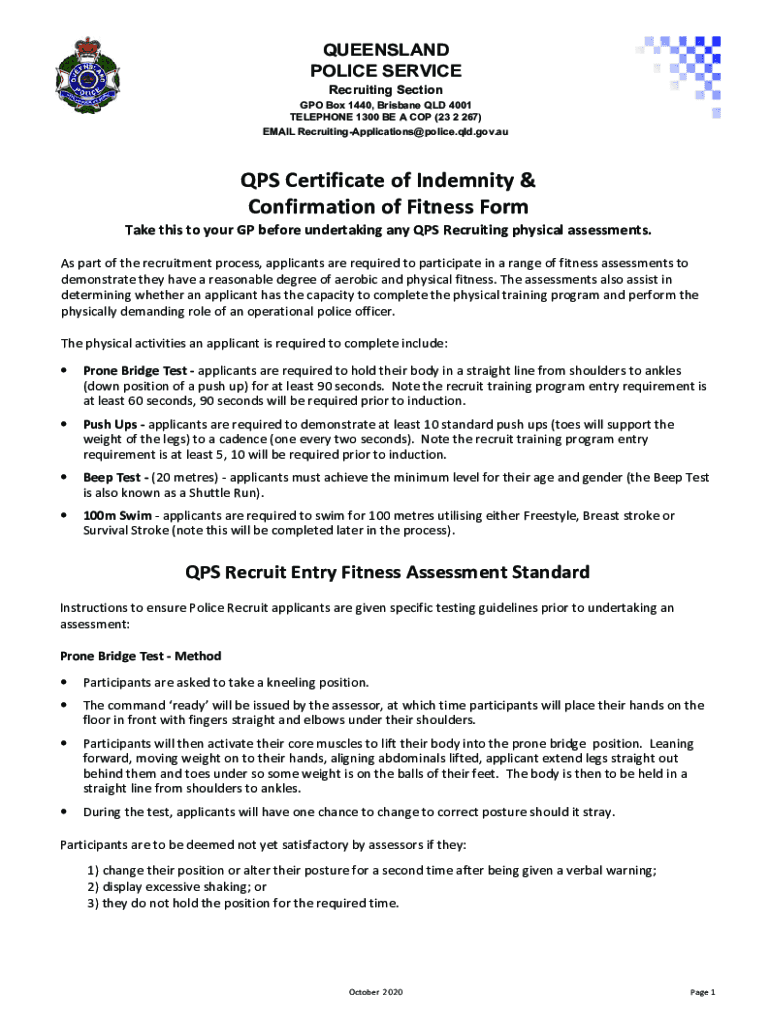 Fillable Online PDF RECRUIT APPLICATION Certificate of Indemnity and ...