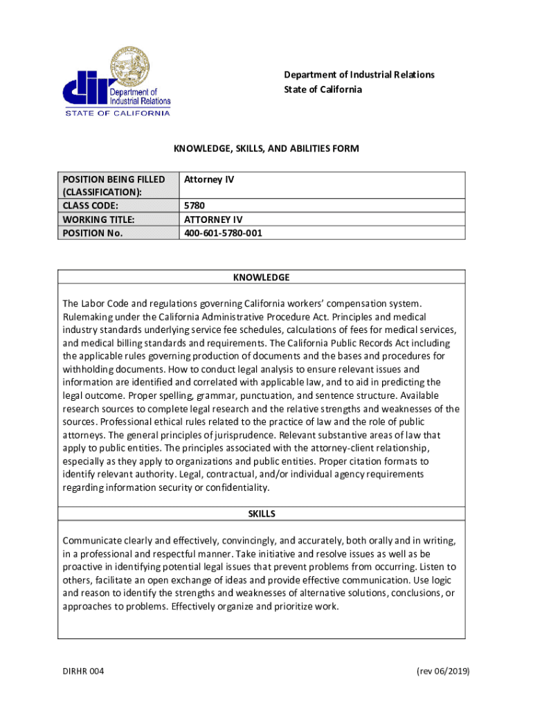 Fillable Online Knowledge, Skills, and Abilities Form. Knowledge ...