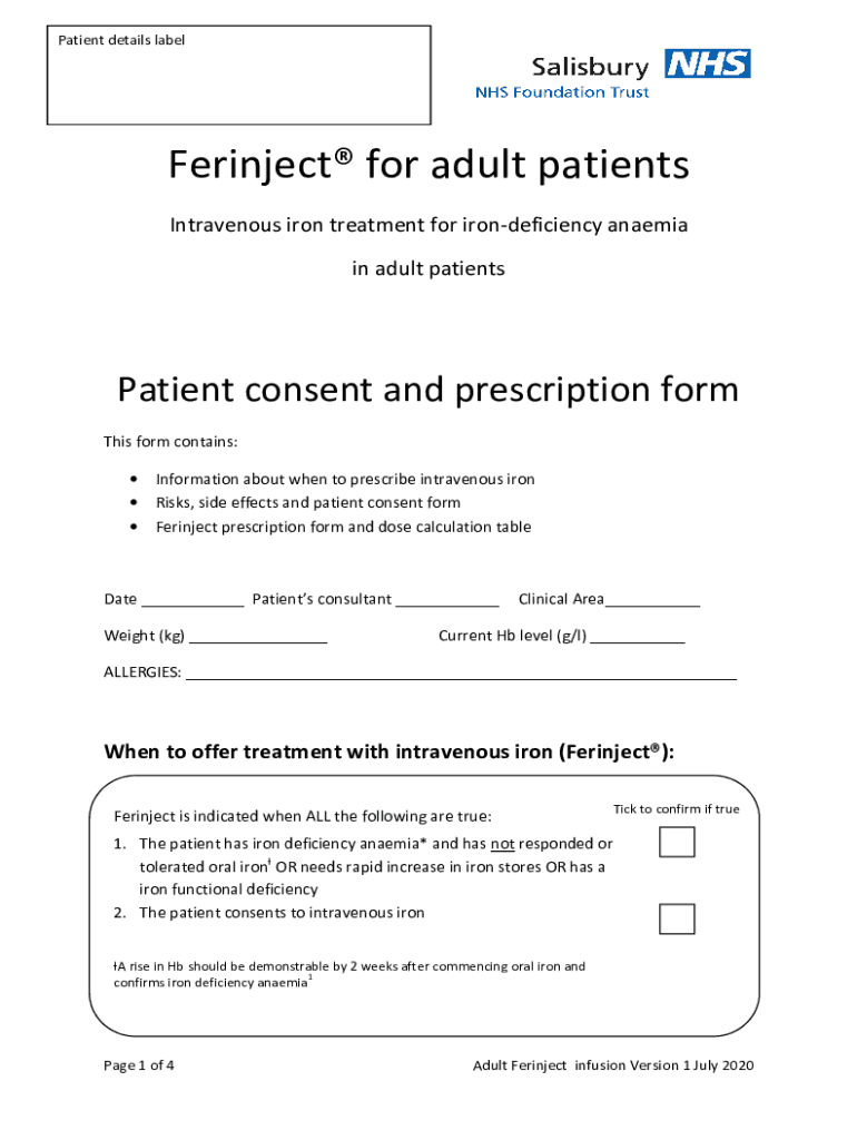 Fillable Online Ferinject Medicine prescription form V1 from 2020 ...