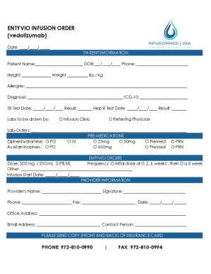 Fillable Online Entyvio Order - Infusion for Health Fax Email Print ...
