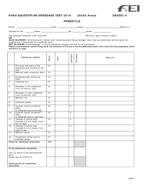 Fillable Online PARA DRESSAGE TEST 20x40 Arena GRADE I FREESTYLE - FEI ...
