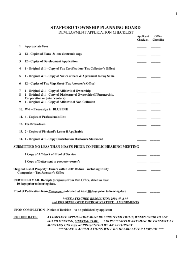 Fillable Online stafford township planning board - development application checklist Fax Email ...