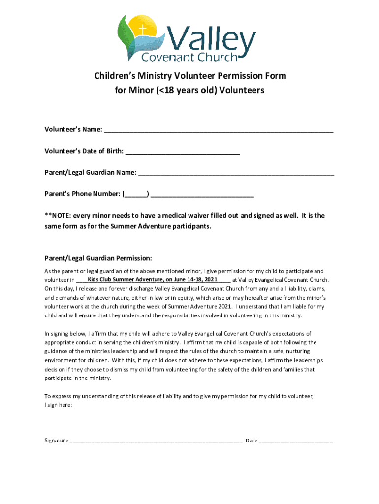 Fillable Online www.signnow.comfill-and-sign-pdf-form98720-ifIF VOLUNTEER is under AGE 18 Name ...