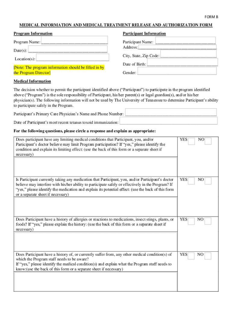 Fillable Online MEDICAL INFORMATION AND MEDICAL TREATMENT RELEASE AND ...