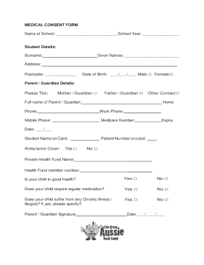 Fillable Online MEDICAL CONSENT FORM - East Hills Boys High School Fax ...