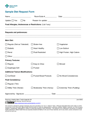 Fillable Online Appendix 6A-Sample Diet Request Form - Alberta Health ...