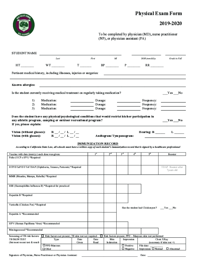 Fillable Online Physical Exams - Department of Health43 Physical Exam ...