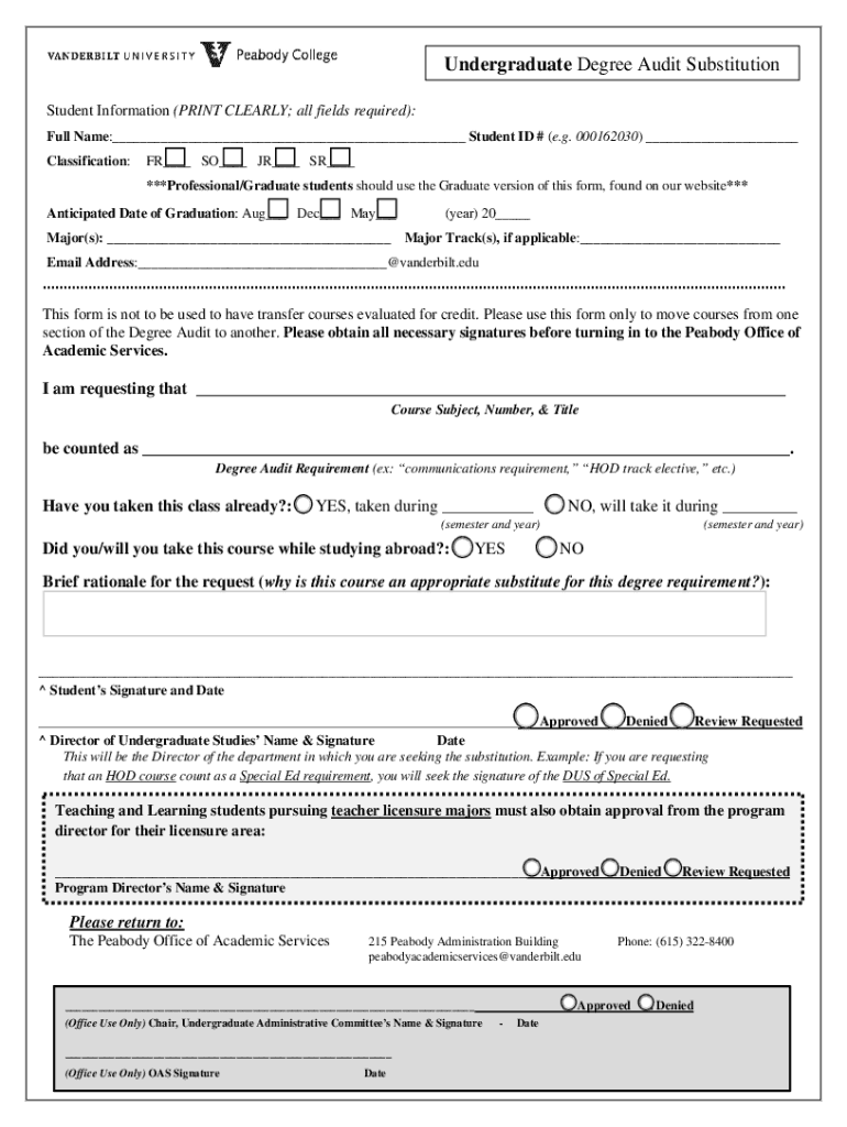 Fillable Online peabody vanderbilt forms.newhaven.eduviewDegree Audit ...