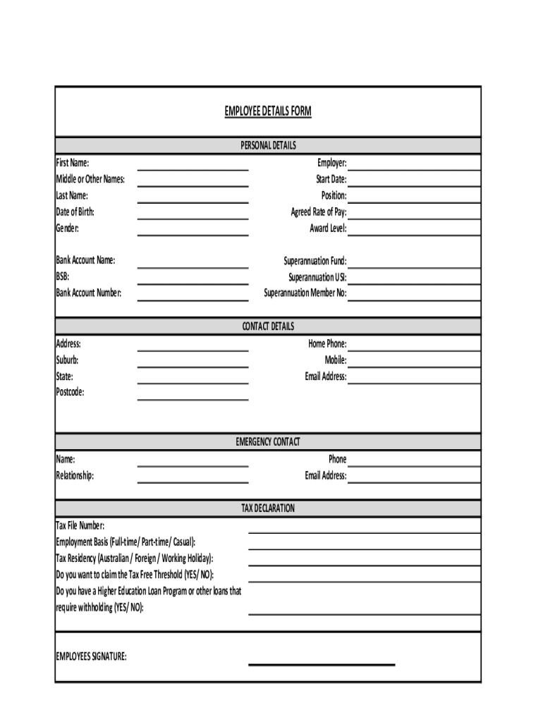 Fillable Online Employee Details Template.xlsx Fax Email Print - pdfFiller