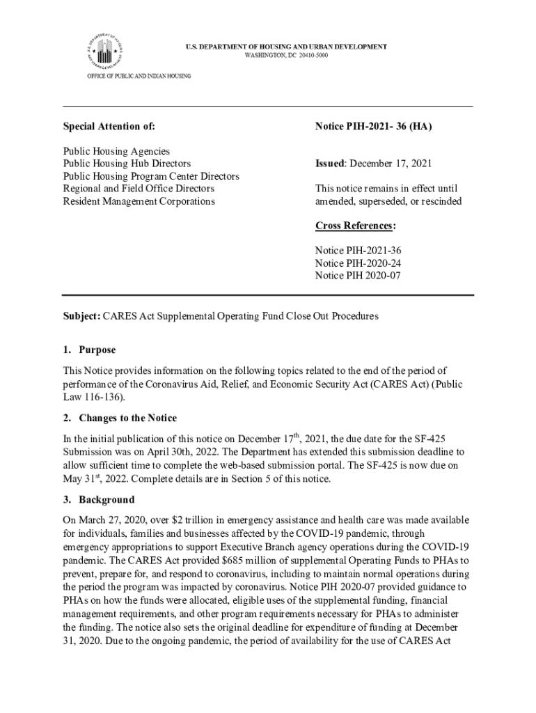 Fillable Online Special Attention of: Notice PIH-2021- 36 (HA) P Fax ...