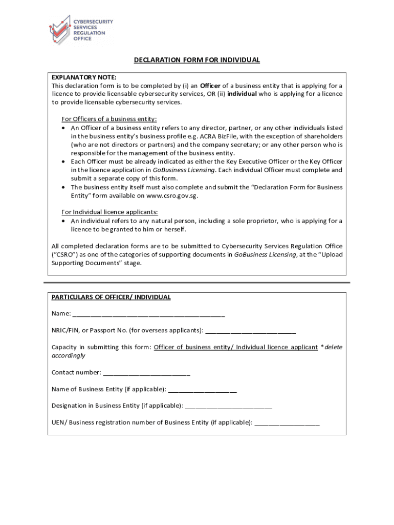 Fillable Online www.csro.gov.sgfilesFormsDECLARATION FORM FOR BUSINESS ...