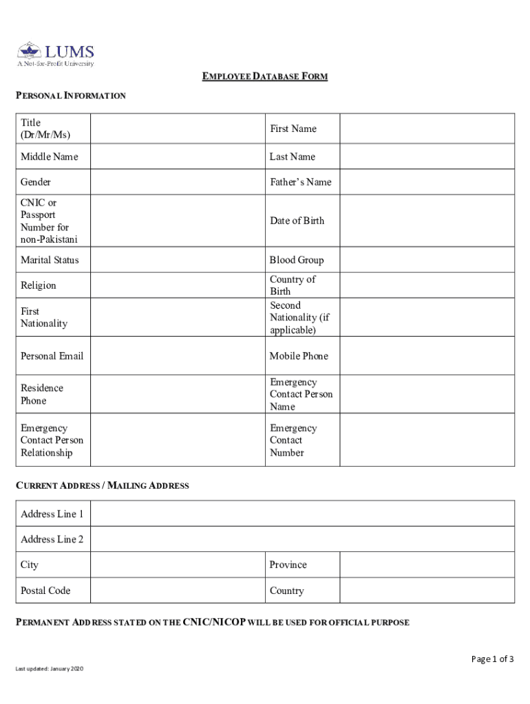 Fillable Online Employee Database Form - Manual Filling Fax Email Print ...