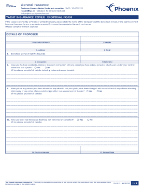 Fillable Online YACHT INSURANCE COVERPROPOSAL FORM Fax Email Print ...