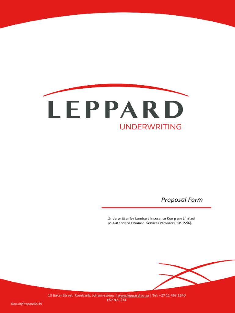 Fillable Online Proposal Form - Leppard Underwriting Fax Email Print ...