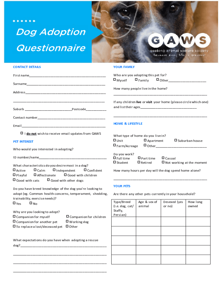 Fillable Online Dog Adoption Application Form TemplateJotFormDog ...