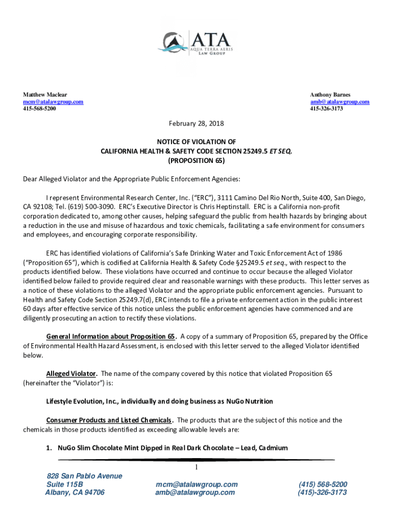 Fillable Online oag ca www.oag.ca.gov system files60-DAY NOTICE OF VIOLATION - oag.ca.gov Fax ...