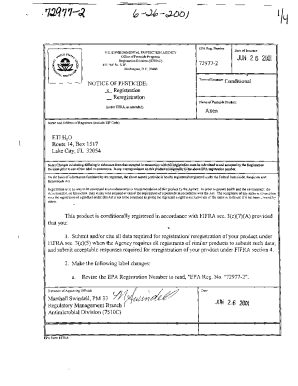 Fillable Online U.S. ENVIRONMENTAL PROTECTION AGENCY EPA Reg. Number ...