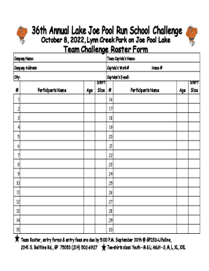 Fillable Online 2022 Team Challenge roster form.xls Fax Email Print ...