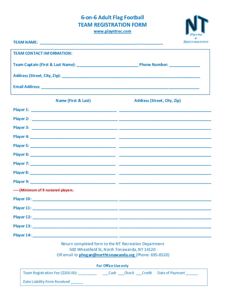 Fillable Online form.jotform.com92798094896179Florida Flag Football League Team Registration ...