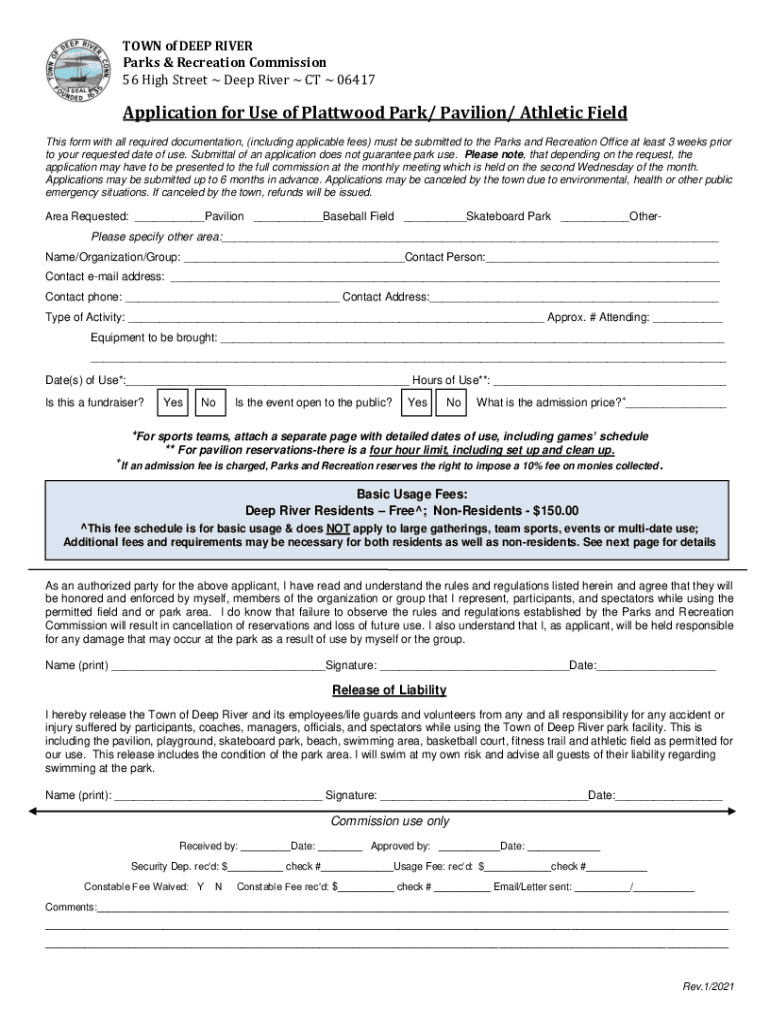 Fillable Online Application for Use of Plattwood Park/ Pavilion/ Athletic Field Fax Email Print ...