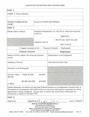 Fillable Online APPOINTEE EXEMPTION DISCLOSURE FORM PART 1: NAME: E ...