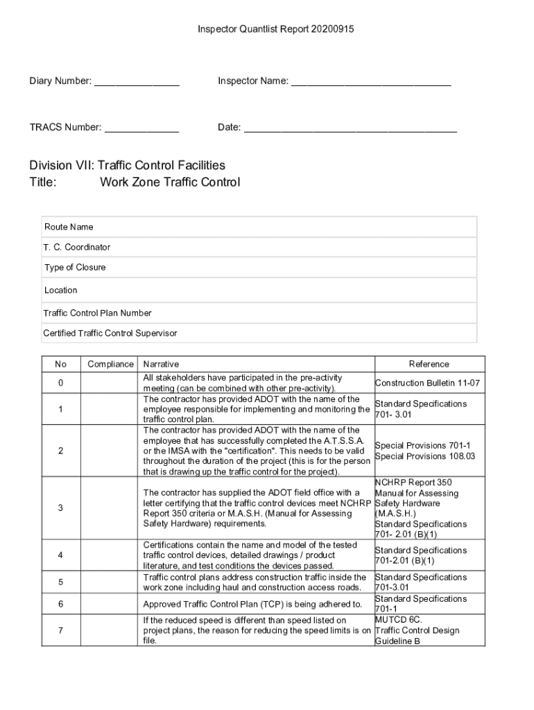 Fillable Online Division VII: Traffic Control Facilities Title: Work ...