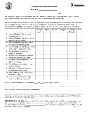 Fillable Online publichealth lacounty 19 Excellent Customer Satisfaction Survey ExamplesCustomer ...