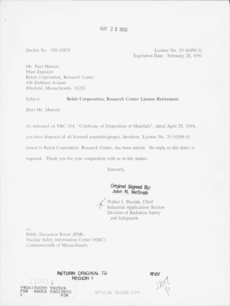 Fillable Online Confirms that,as indicated on NRC form 314 ...