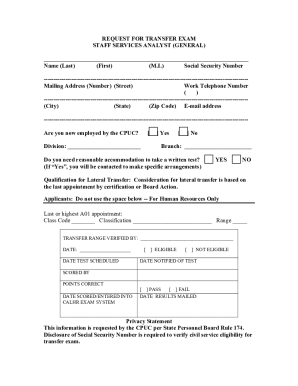 Fillable Online TCZ(DRAFT) SSA Transfer Exam Bulletin and Request Form ...