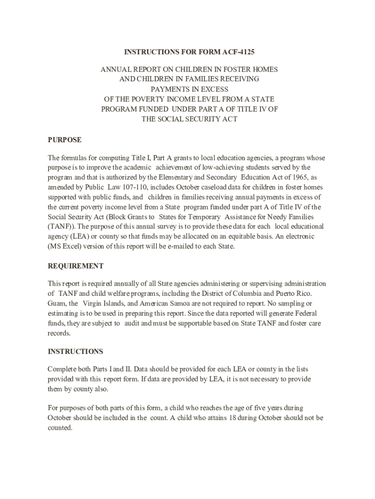Fillable Online INSTRUCTIONS FOR FORM ACF-4125 Fax Email Print - pdfFiller