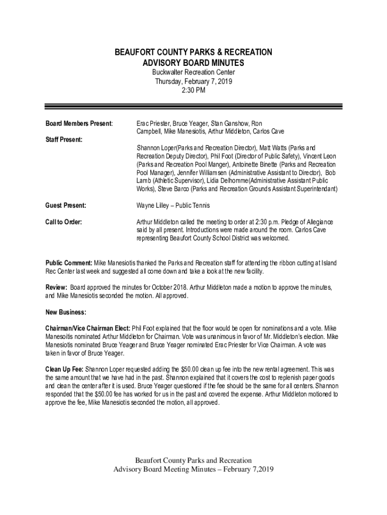 Fillable Online BEAUFORT COUNTY PARKS & RECREATION ADVISORY BOARD ... Fax Email Print - pdfFiller