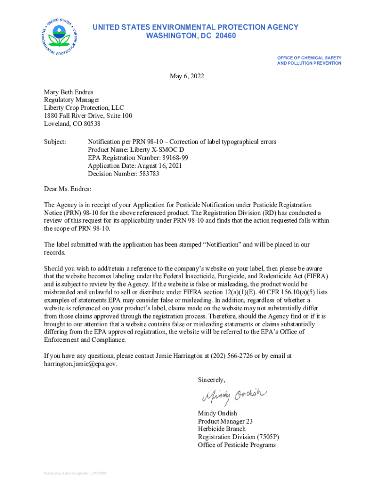Fillable Online US EPA, Pesticide Product Label, LIBERTY X-SMOC D,05/06 ...