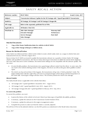 Fillable Online Recall Action. Transmission Software Update for the ...