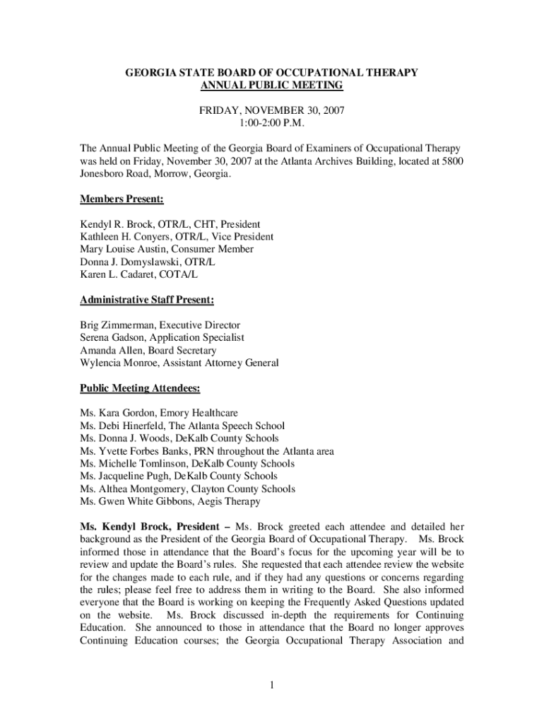 Fillable Online sos ga 1 GEORGIA STATE BOARD OF OCCUPATIONAL THERAPY ... Fax Email Print - pdfFiller