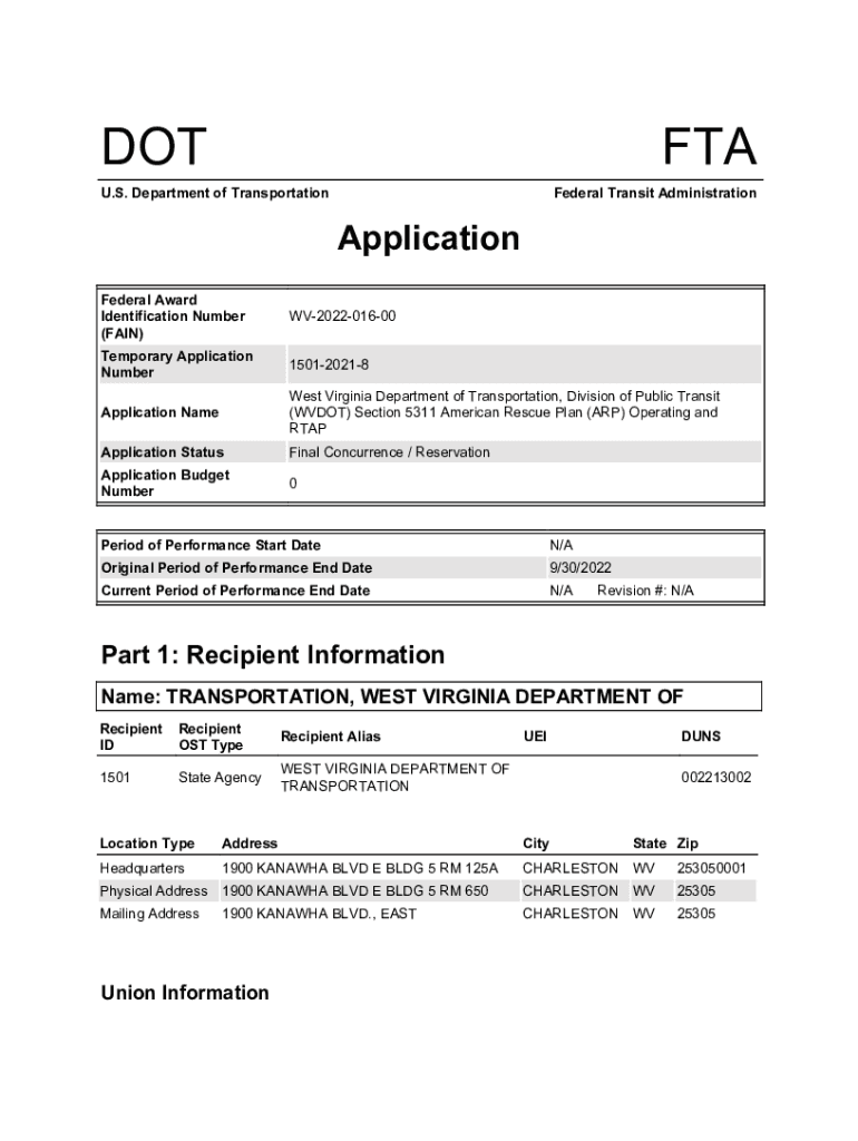Fillable Online U.S. Department of Transportation Federal Transit Administration ... - DOL Fax ...