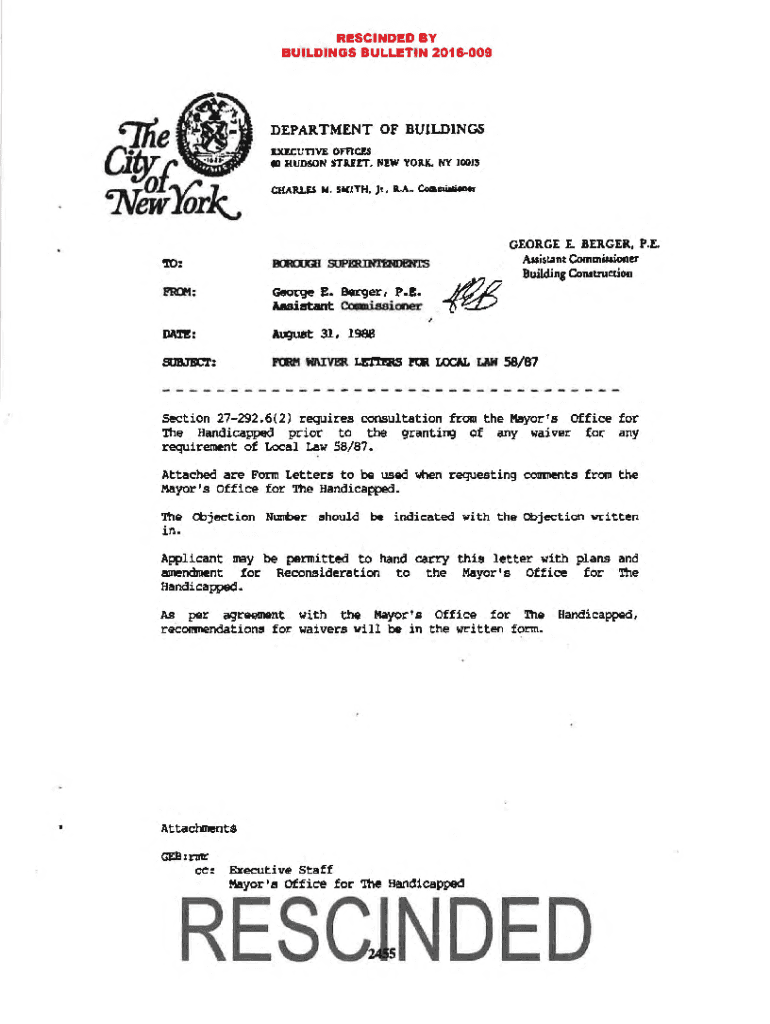 Fillable Online FORM WAIVER LETTERS FOR LOCAL LAW 58/87 Fax Email Print ...