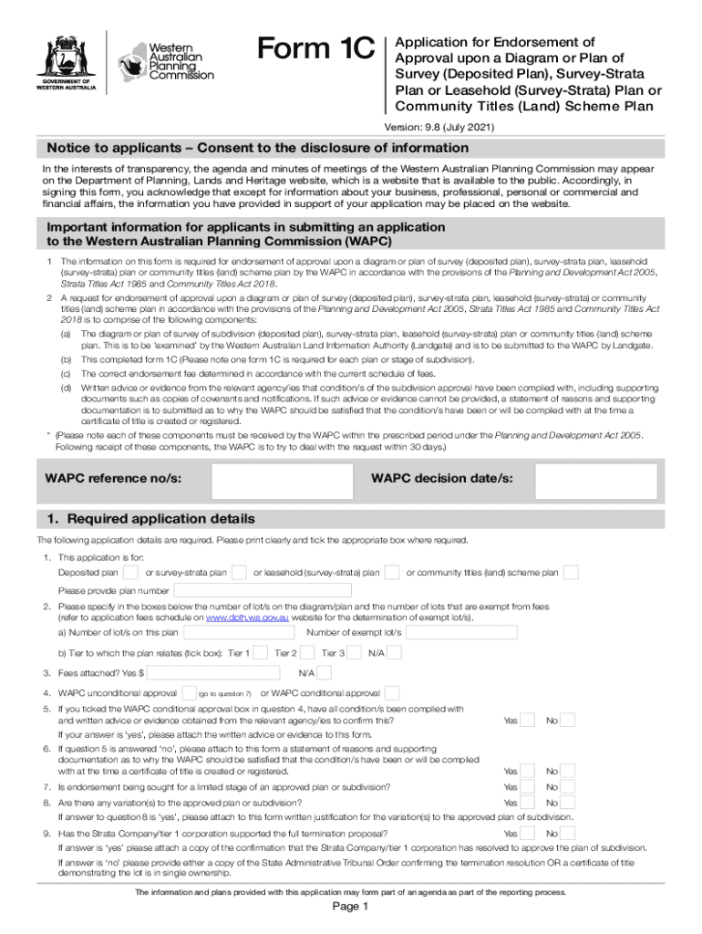 Fillable Online Form 1C - Application for Endorsement of deposited plan ...