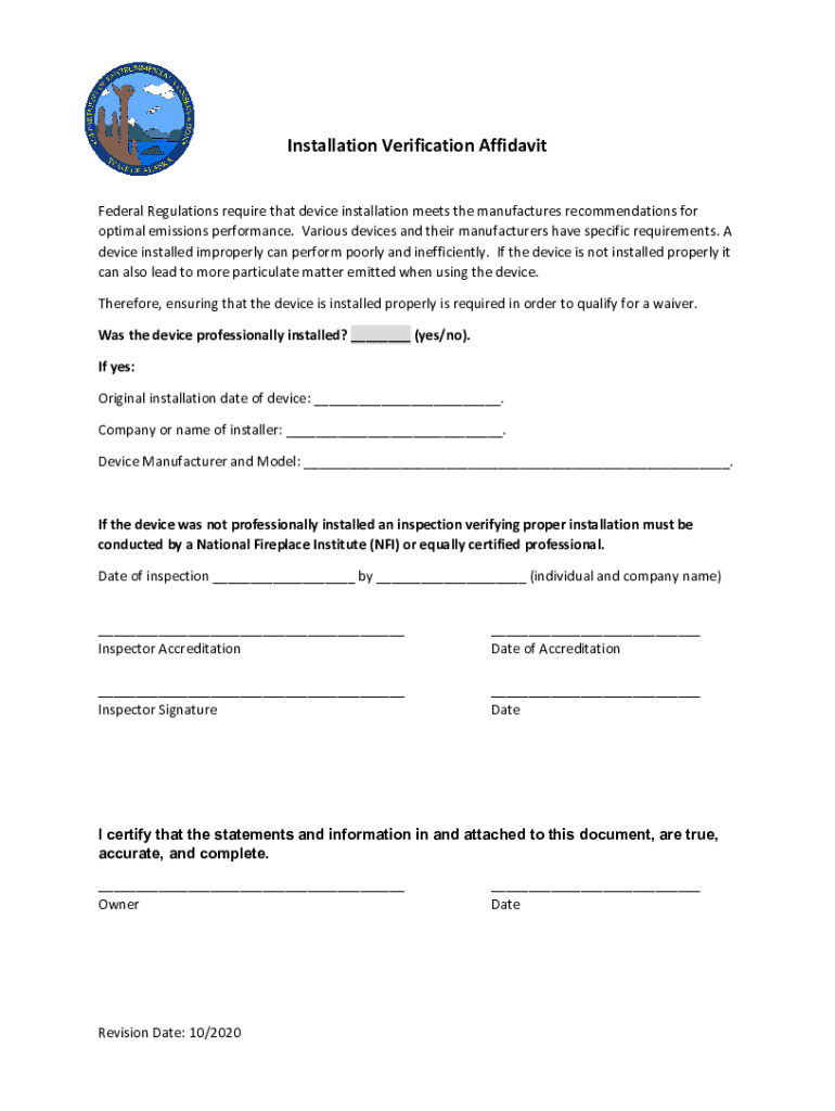 Fillable Online dec alaska dec.alaska.govmedia21707Installation ...