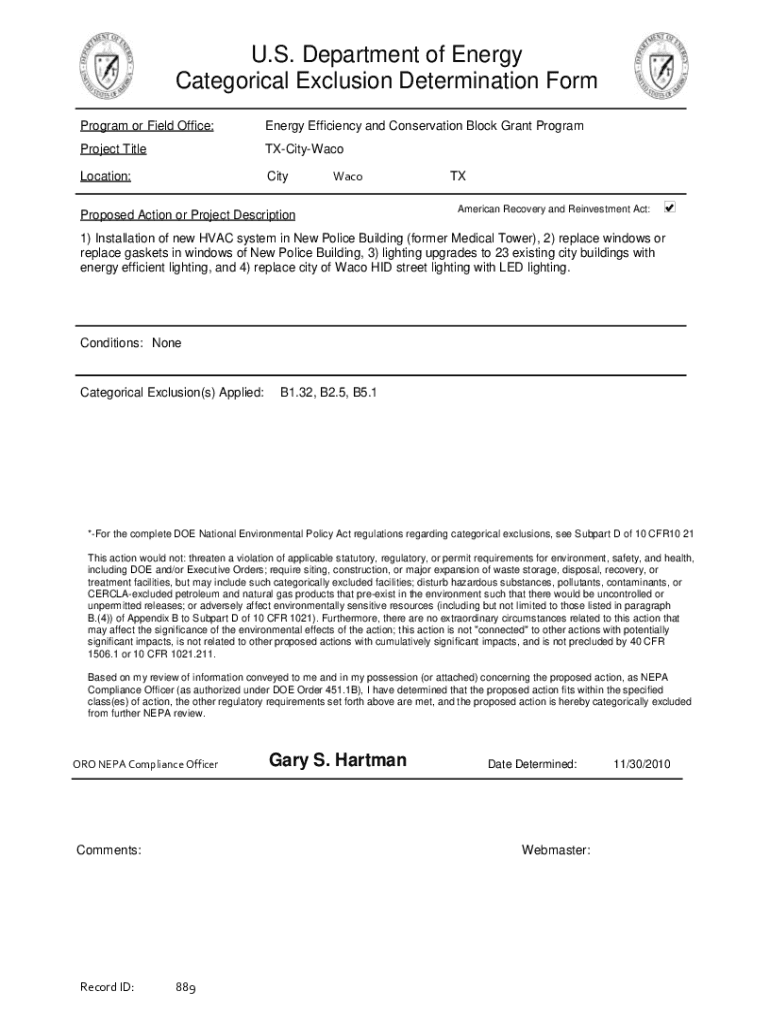 Fillable Online U.S. Department of Energy Categorical Exclusion ...