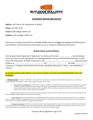 Fillable Online Dumpster Rental Agreement - img1.wsimg.com Fax Email ...