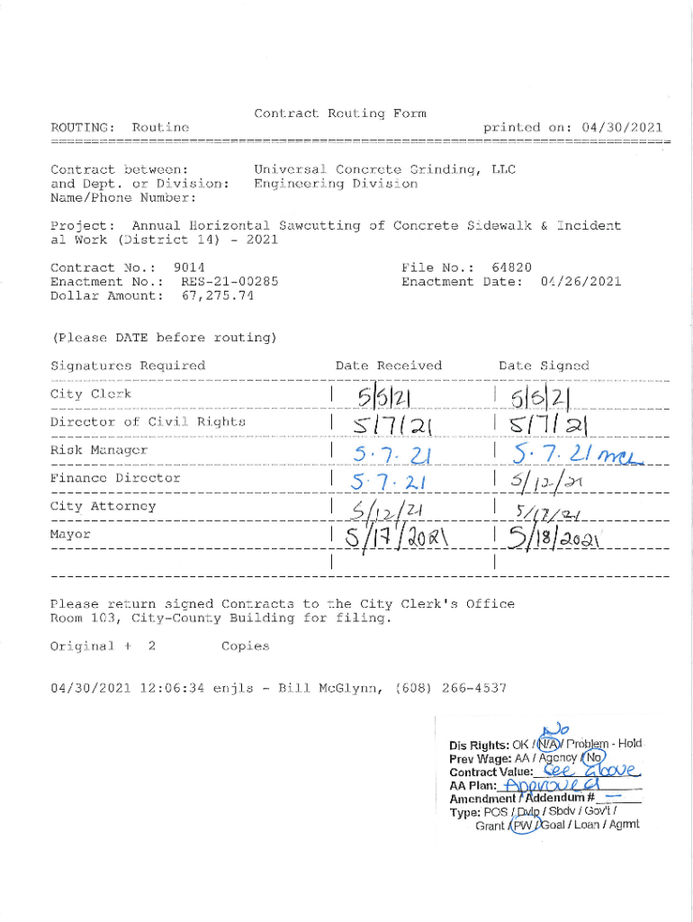 Fillable Online www.cityofmadison.comBusinessPWContract Routing Form ...
