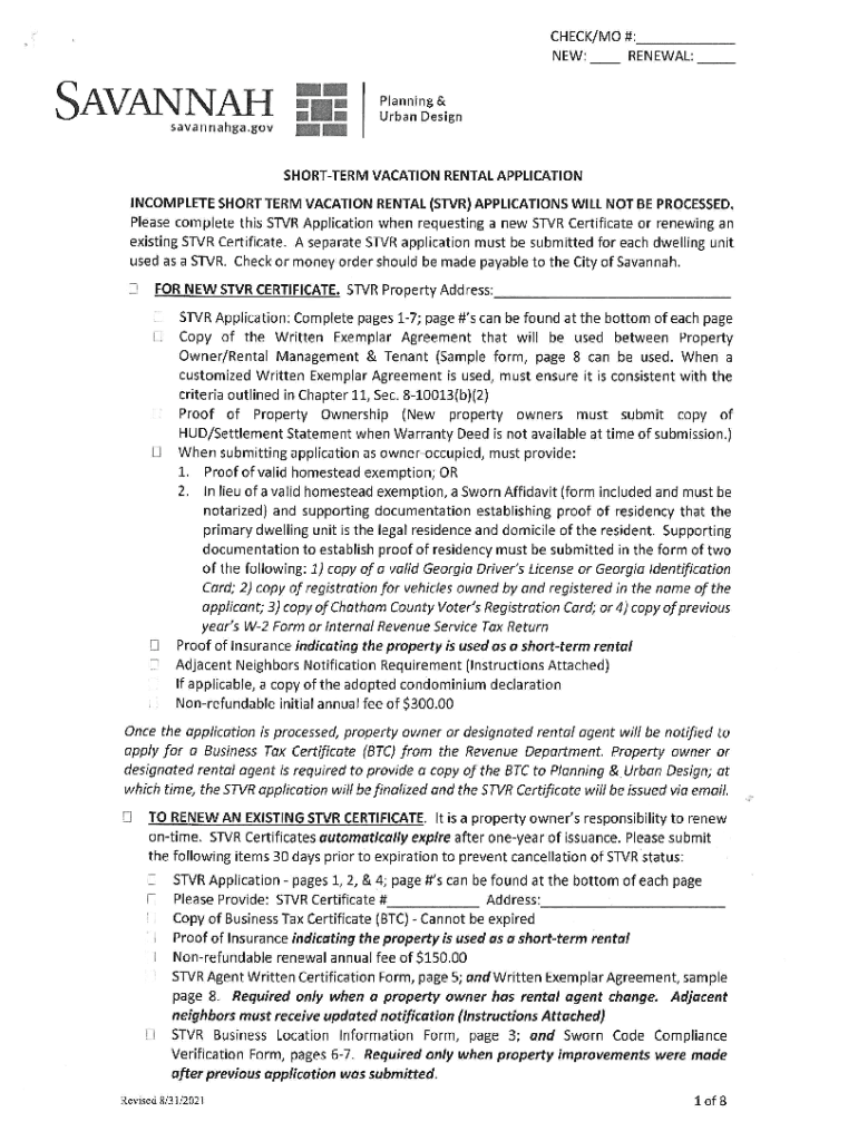 GA Short-term Vacation Rental Application - City Of Savannah 2021-2022 ...