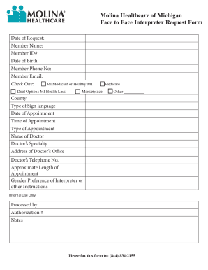 Fillable Online Molina Healthcare of Michigan Face to Face Interpreter Request Form Fax Email ...