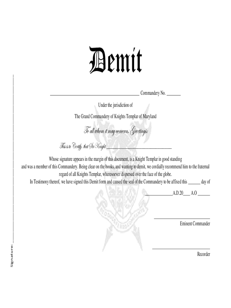 Fillable Online flgyr.orgwp-contentuploadsCommandery Certificate of ...