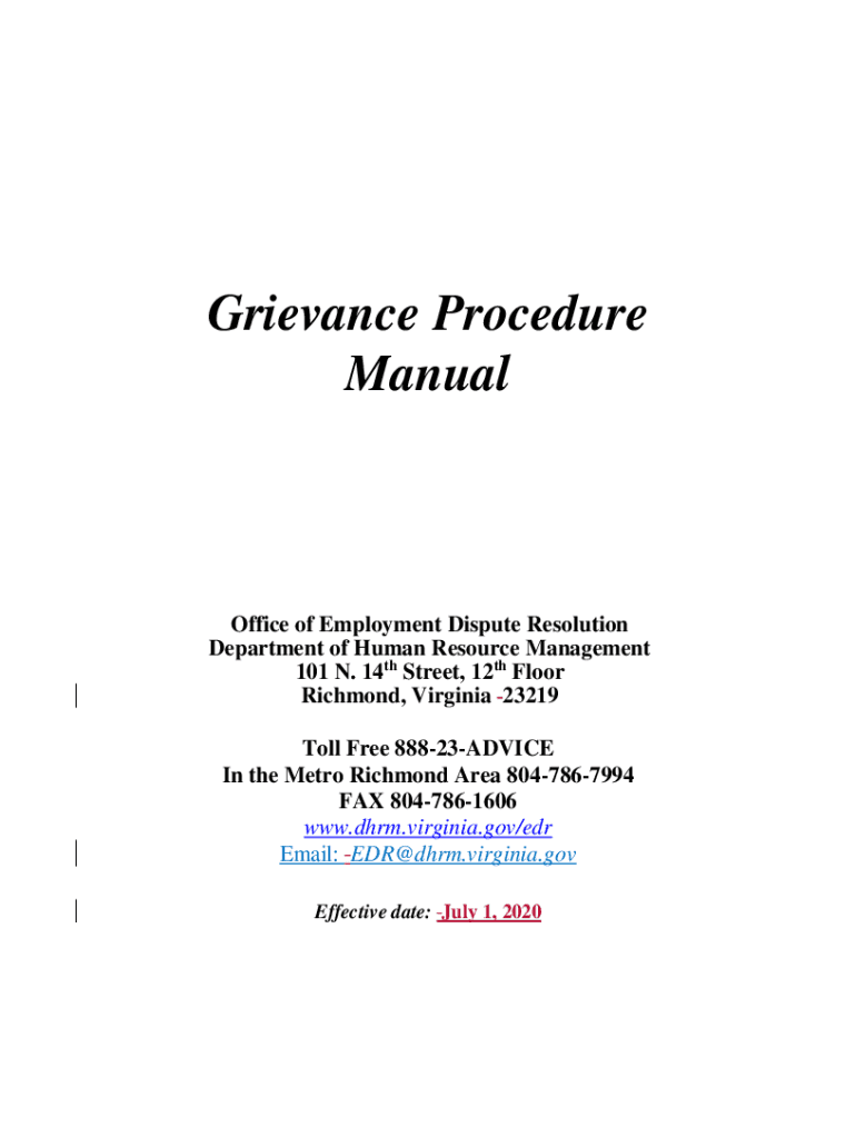 Fillable Online Grievance Procedures - Human ResourcesGrievance ...