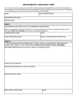 Fillable Online DEPARTMENTAL GRIEVANCE FORM. DEPARTMENTAL GRIEVANCE ...