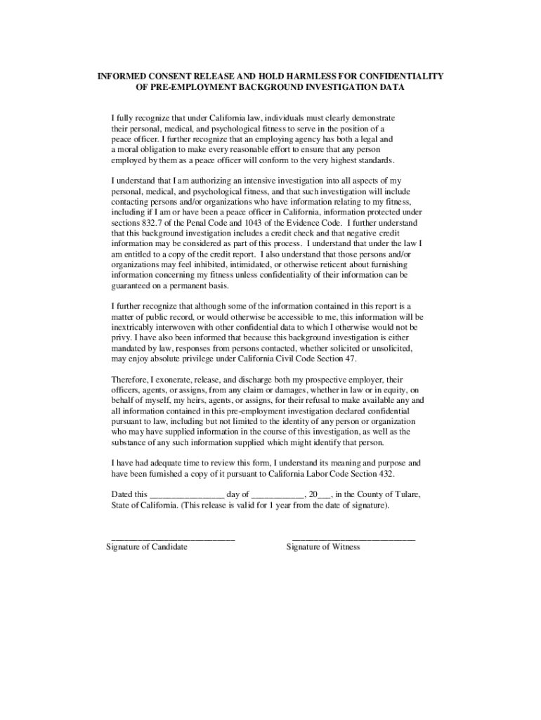 Fillable Online www.lawinsider.comclauseinformed-consentInformed Consent - Release/Hold Harmless ...