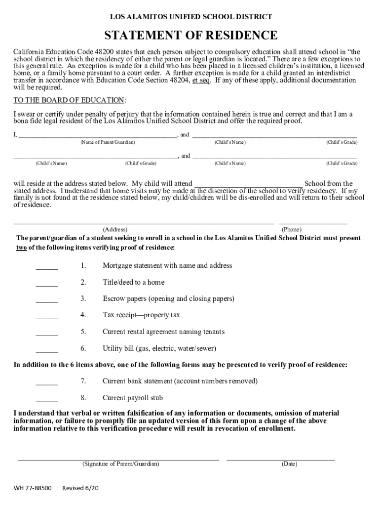 Fillable Online Statement of Residence.docx Fax Email Print - pdfFiller