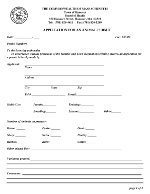 Fillable Online Town of Hanover Application for an Animal Permit Fax ...